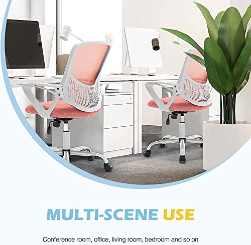 Ergonomic Office Chair - Home Desk Mesh Chair with Fixed Armrest, Executive Computer Chair with Soft Foam Seat Cushion and Lumbar Support, Pink