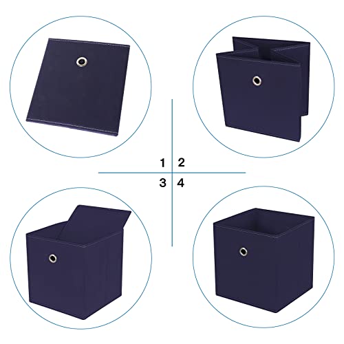 DABEACT Fabric Cubes Storage Containers ,11 Inch Cloth Storage Cube Foldable Storage Bins Cubes Organizer Baskets with Dual Handles for Shelf Closet Set of 3,(Navy Blue)