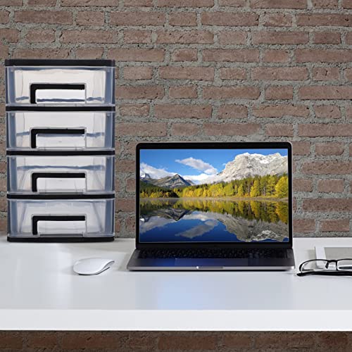 DOITOOL Four- Layer Plastic Drawers Organizer- Black Transparent Storage Drawers- Multifunction Plastic Drawers storage cabinet for Home Office Bathroom Bedroom(8.31x5.98x9.92in)