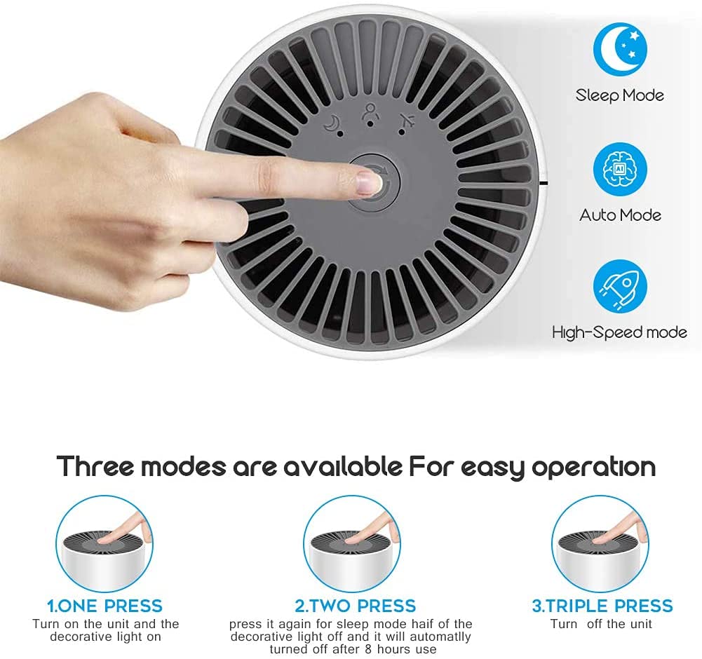 Mini Desktop Air Purifiers for Small Room and Bedroom, Low-noise Air Cleaner with HEPA Filter and USB Power Port