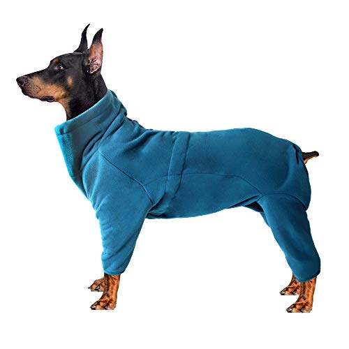 FantasyPet Dog Windproof Winter Coat Soft Fleece Jumpsuit Cold Weather Pullover Pajamas Adjustable Full Body Covered Coat Outdoor Outfit Clothes for Small, Medium, Large Dogs (Turquoise, XX-Large)