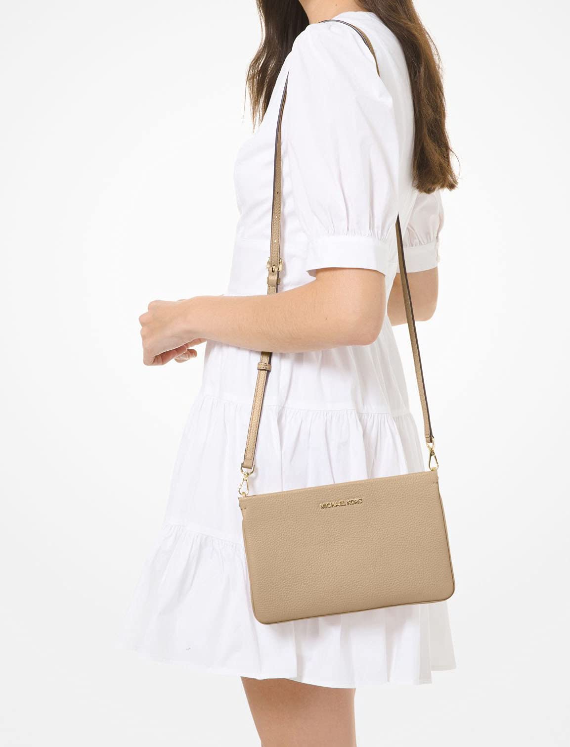 MICHAEL Michael Kors Jet Set Large Pebbled Leather Crossbody Bag - Bisque