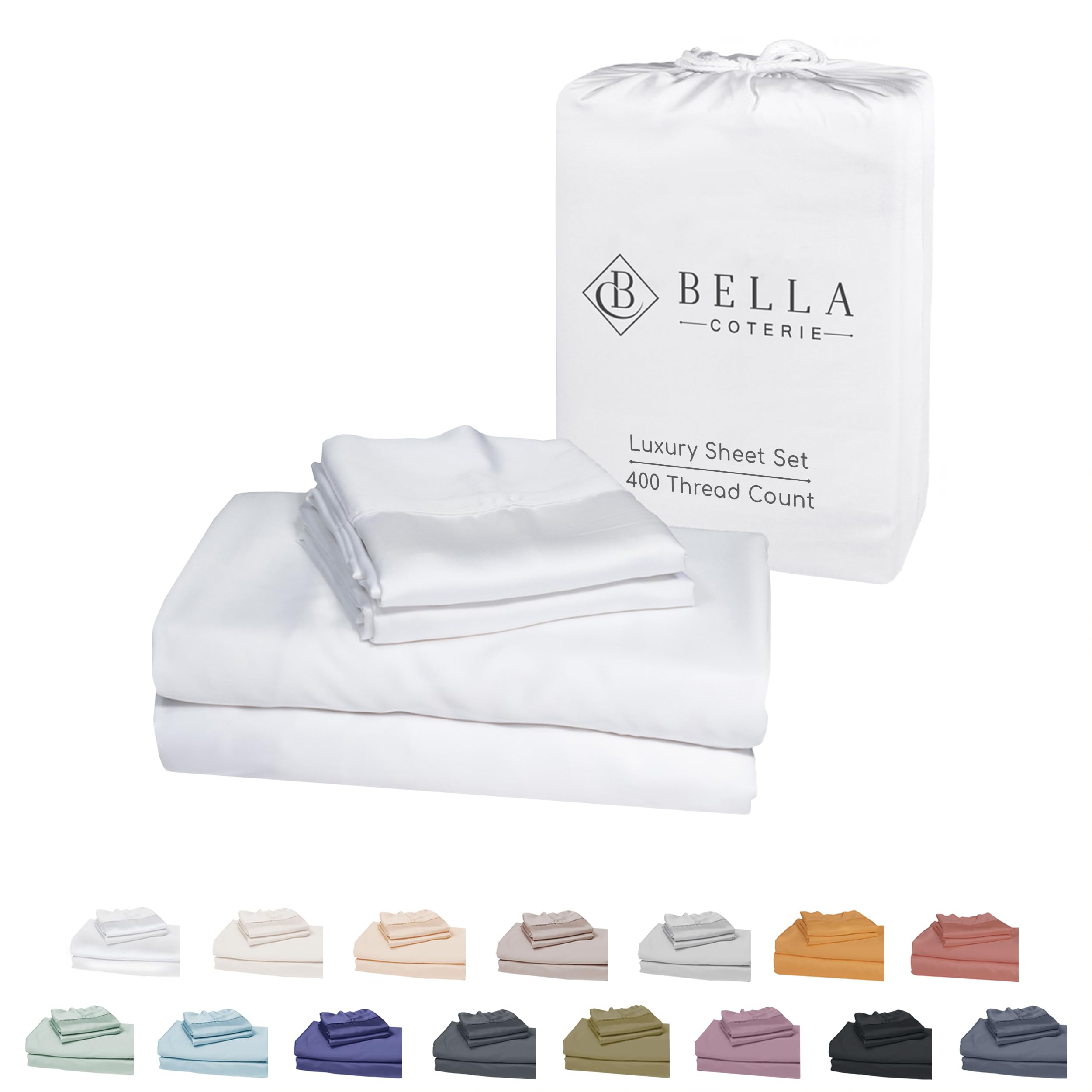 Bella Coterie Luxury King Bamboo Sheet Set | Organically Grown | Ultra Soft | Cooling for Hot Sleepers | 18" Deep Pocket | Viscose Made from Bamboo [White]