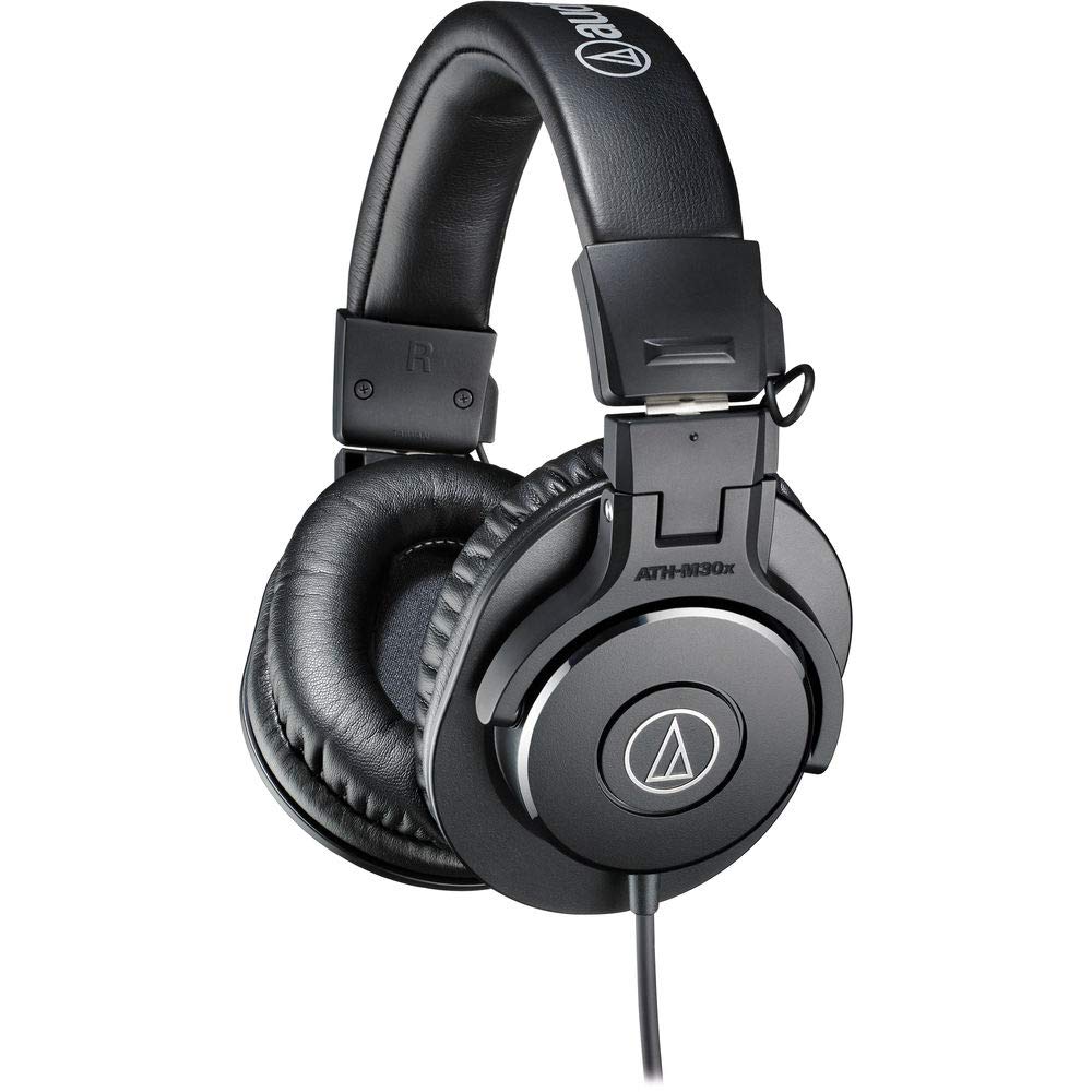 Audio-Technica ATH-M30x Closed-Back Monitor Headphones (Black) + Headphone Case + 1/4 inch TRS Extension Cable + Cloth β Deluxe Headphone Bundle