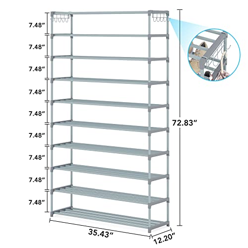 Tribesigns 10 Tiers Shoe Rack Shoe Shelf Large Capacity Shoe Organizer Tall Shoe Storage for Closet Entryway, Space Saving Shoe Tower for Living Room Hallway (Grey)