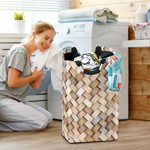 Kigai 3D Print Wicker Rattan Laundry Hamper Large Waterproof with Handle Laundry Baskets Foldable Lightweight Durable Store Basket for Bathroom Bedroom