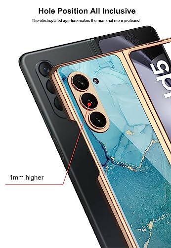 FYTON Case for Galaxy Z Fold 5 Case - Light Luxury Electroplated Frame with Patterned Glass, Built-in Screen Protector Compatible with Samsung Galaxy Z Fold 5 Case, Leopard Print