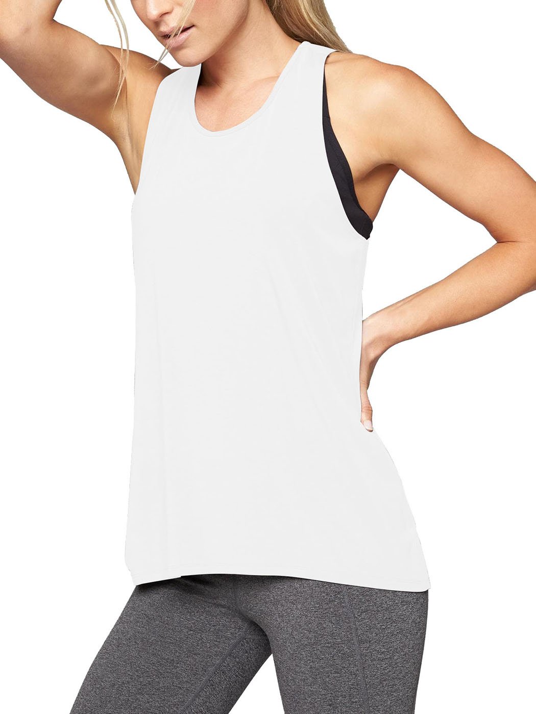 Bestisun Flowy Racerback Sports Workout Tank Top Excercise Muscle Workout Shirts Athletic Wear White S