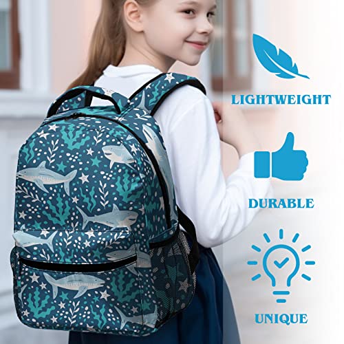 Dacawin Green Shark Kids Backpack for Boys Ocean Themed Backpacks Blue Lightweight Elementary Bookbags Durable Kindergarten School Bag for Student Girls Teens