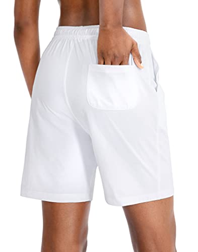 G Gradual Women's Bermuda Shorts Jersey Shorts with Deep Pockets 7" Long Shorts for Women Lounge Walking Athletic (White, Large)
