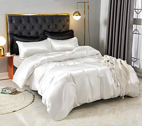 HOdo Home Satin Duvet Cover Twin Size, 3 Piece Silk Like Comforter Cover, Ultra Soft and Breathable Bedding Set with Zipper Closure & Corner Ties