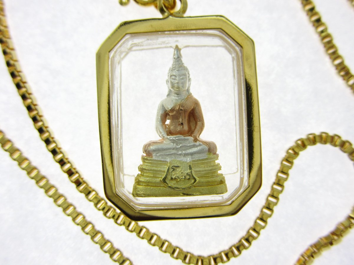 Bangkok Bazaar Beautifully Detailed Thai Sothon Buddha Amulet Pendant 18k Gold Plated with 22" Chain