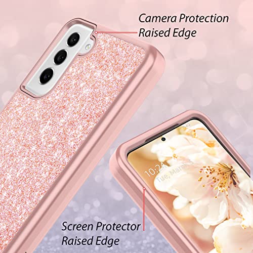 Coolwee Pink Full Protective Case for Galaxy S22 5G Heavy Duty Hybrid 3 in 1 Rugged Shockproof Women Girls for Samsung Galaxy S22 6.1 inch Rose Gold