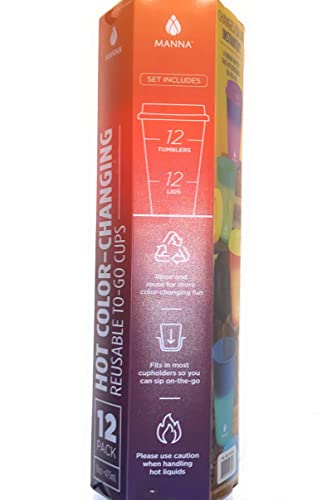 Manna Plastic Hot Color Changing To-Go Cups, 12-pack, 16 ounces