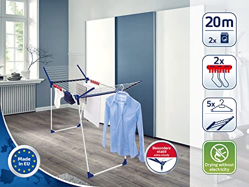 Leifheit Pegasus 200 Solid Comfort Laundry Dryer, 20m with peg Bag, Blue/White