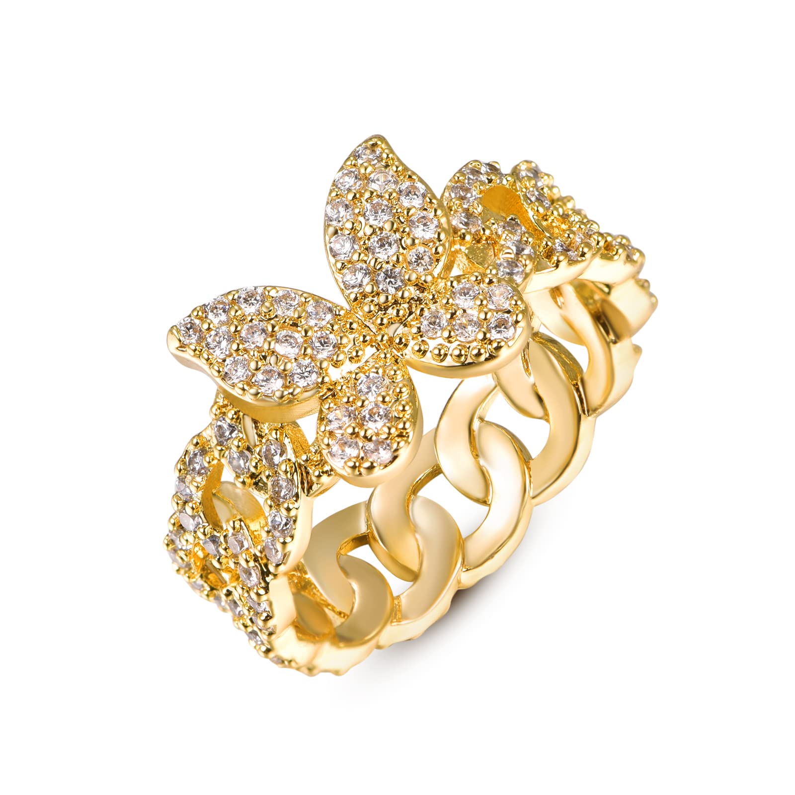 Butterfly Rings for Women 18K Gold Plated Cubic Zirconia Fashion Ring Gold Statement Chain Rings