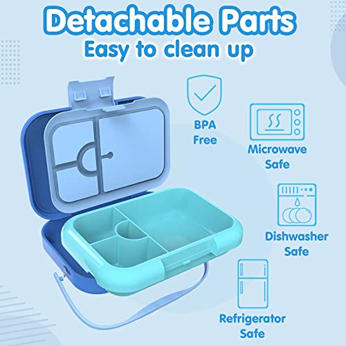 ermeteĀ® Leak-Proof 4-compartment Bento Lunch Box for Kids with Removable Divider,Hand-held Lunch Container for Age 4-10 Daycare/School lunches,Microwave & Dishwasher Safe,BPA-Free
