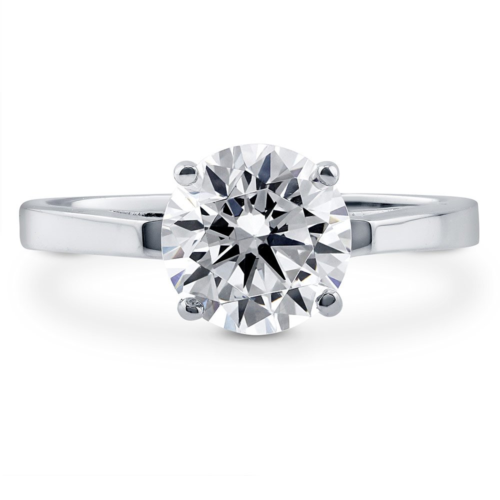 BERRICLE Sterling Silver Solitaire Wedding Engagement Rings 2 Carat Round Cubic Zirconia CZ Ring for Women, Rhodium Plated Size 8