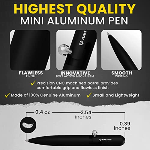 BASTIONĀ® Luxury Mini Bolt Action Pen, Lightweight Aluminum EDC Pen with Fine Tip, Professional Ballpoint Pen for School and Work - Black