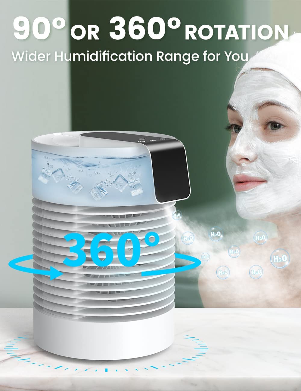 Mini Portable Air Conditioner, 9" Personal Air Cooler & Humidifier, 360° Rotation & 3 Speeds, USB Rechargeable Portable Air Cooler , 4000mAh Battery Operated, Evaporative Air Cooler for Room/Travel