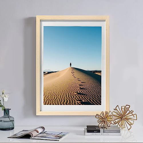 Kilarero 12x16 Picture Frame Set of 2, Made of Solid Wood Covered by Plexiglass Display 11x14 with Mat or 12x16 Without Mat for Wall or Tabletop, Photo Frame for Horizontal and Vertical Display(Natural,12x16)