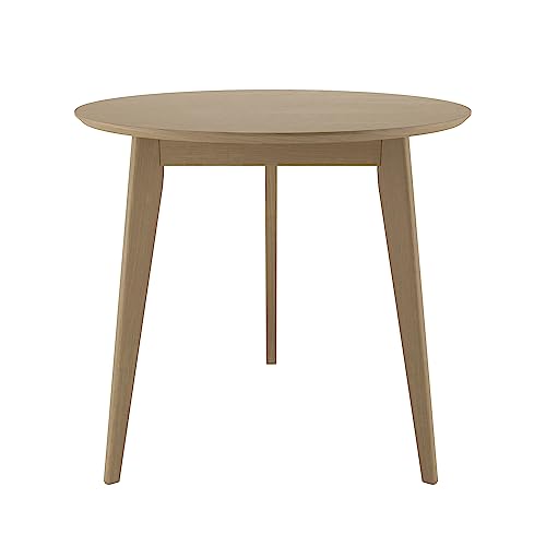 DAIVA CASA Orion Light 31 inch 3 Legs Round Table for 3 Person - Birch Solid Wood Kitchen & Dining Room Furniture - Mid Century Modern Scandinavian Style β Brown Table for Small Space