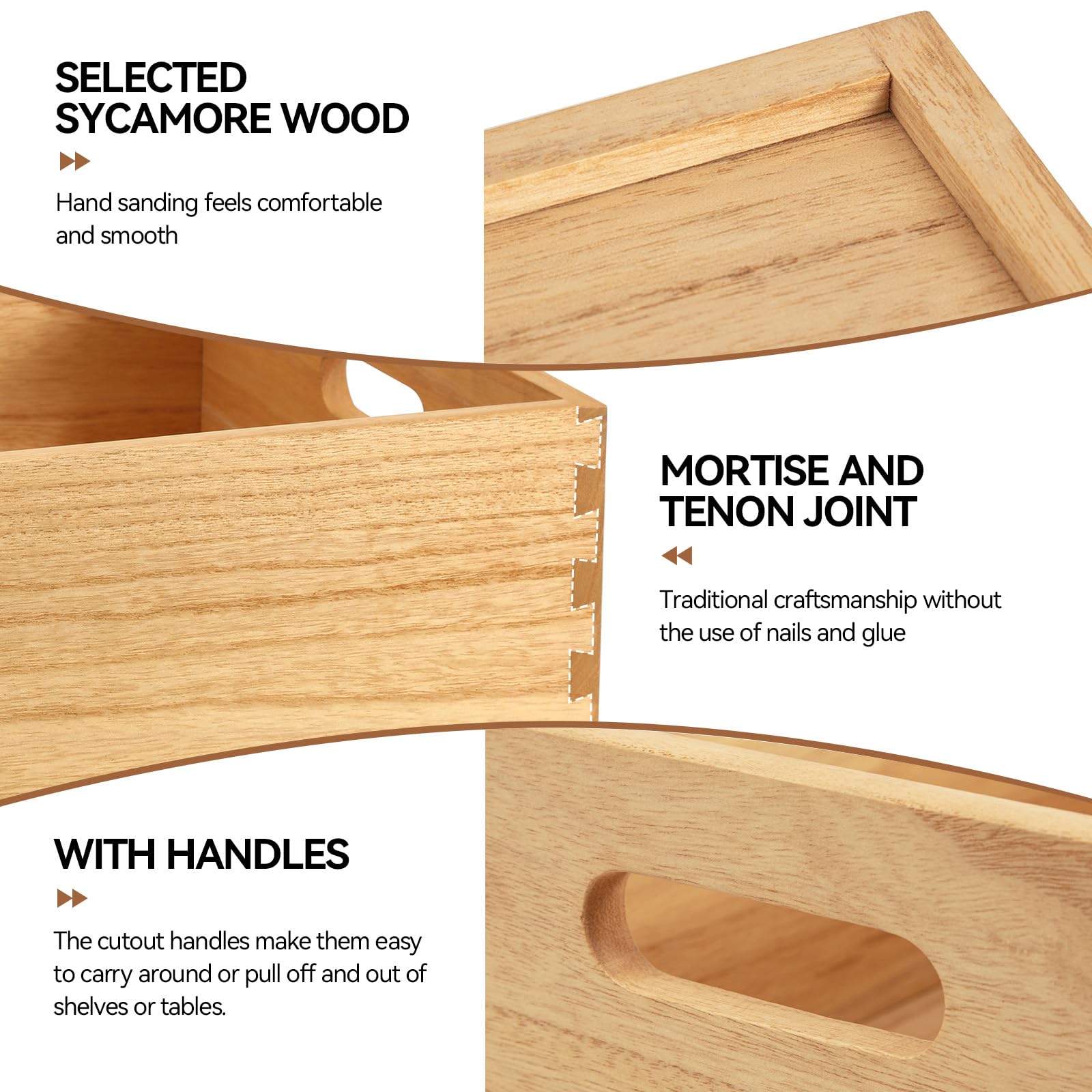KIRIGEN Nesting Wood Crates with Handles Set of 3 - Farmhouse Decor Wooden Storage Containers/ Portable Rolling Tray Basket/ Crates Decorative Boxes Natural 3TH-NA