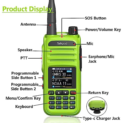 Talkpod A36Plus GMRS Handheld Radio HAM Walkie Talkie 512 Channel, AM AIR VHF UHF 7-Band Receive