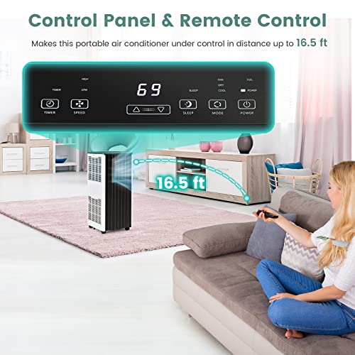 COSTWAY 8000 BTU Portable Air Conditioner, 3-in-1 AC Unit with Dehumidifier & Smart Sleep Mode, 24H Timer & Remote Control, Cools Rooms up to 250 Sq.Ft, Window Kit Included