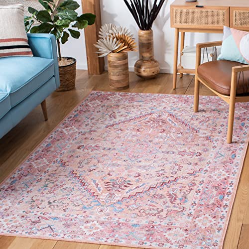 SAFAVIEH Serapi Collection Area Rug - 5'3" x 7'6", Beige & Pink, Boho Chic Design, Non-Shedding Machine Washable & Slip Resistant Ideal for High Traffic Areas in Living Room, Bedroom (SEP515B)
