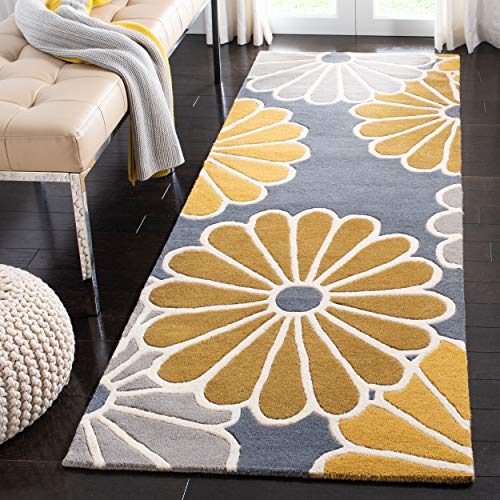 SAFAVIEH Soho Collection 2'6" x 6' Grey / Yellow SOH705A Handmade Premium Wool & Viscose Runner Rug