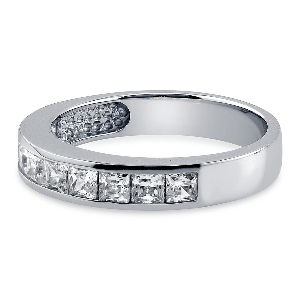 BERRICLE Sterling Silver Wedding Rings Channel Set Princess Cut Cubic Zirconia CZ Anniversary Half Eternity Ring for Women, Rhodium Plated Size 5.5