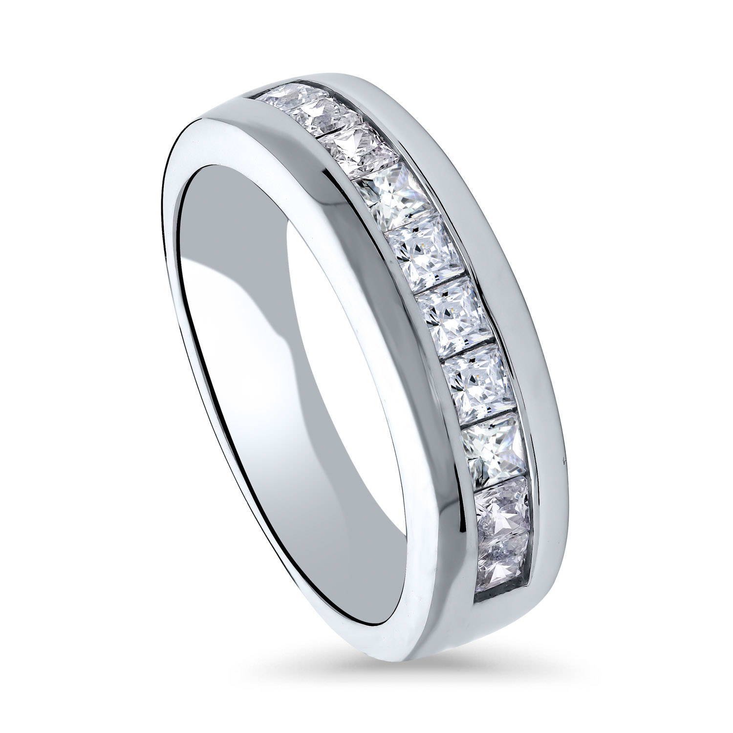 BERRICLE Sterling Silver Wedding Rings Channel Set Princess Cut Cubic Zirconia CZ Half Eternity Ring for Unisex, Rhodium Plated Size 11