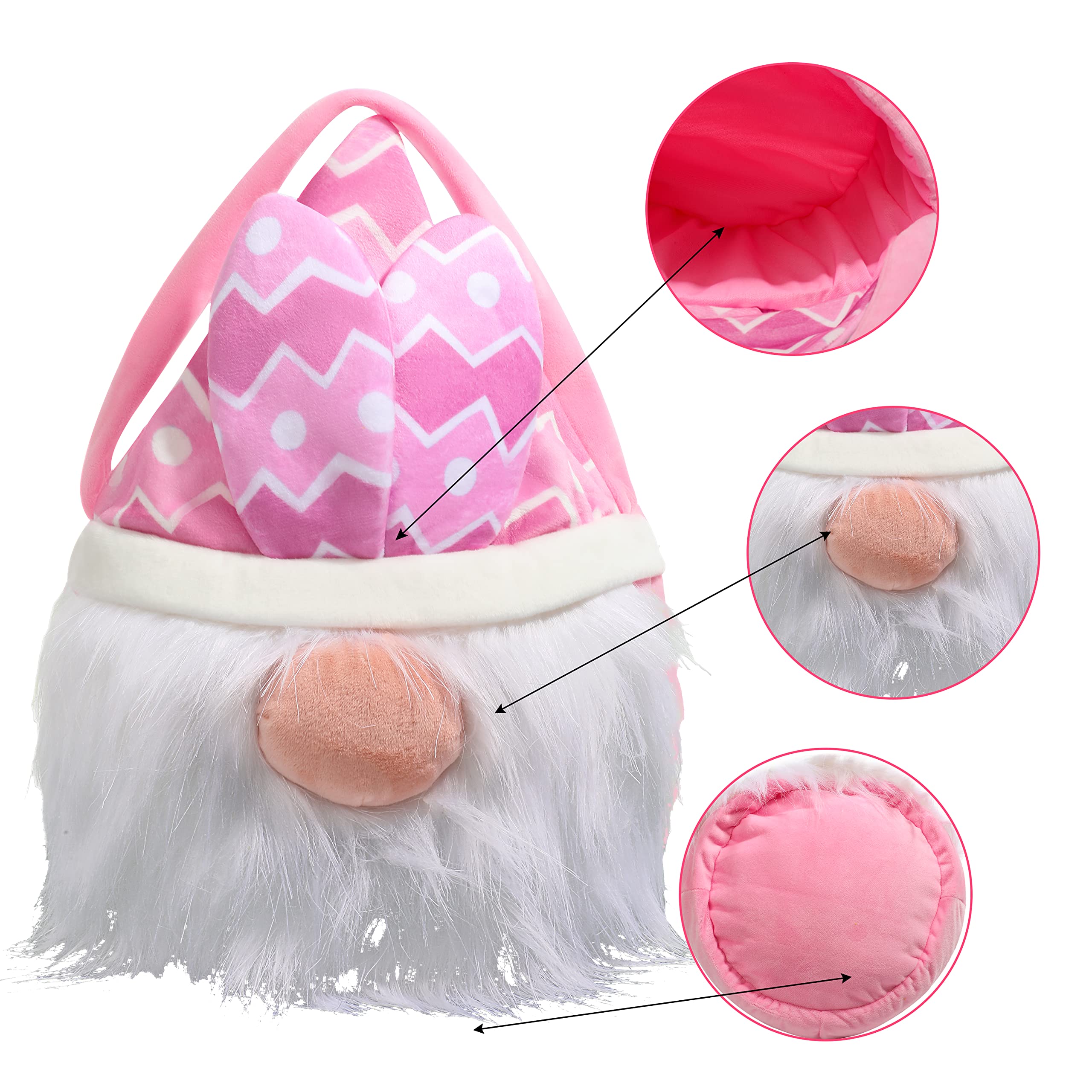 JOYIN 2 Pcs Plush Gnome Easter Basket 12.8" x 8.3", Furry Bunny Ears Gnome Basket for Spring Easter Party Favors, Egg Hunting, Decorations, Gifts for Kids