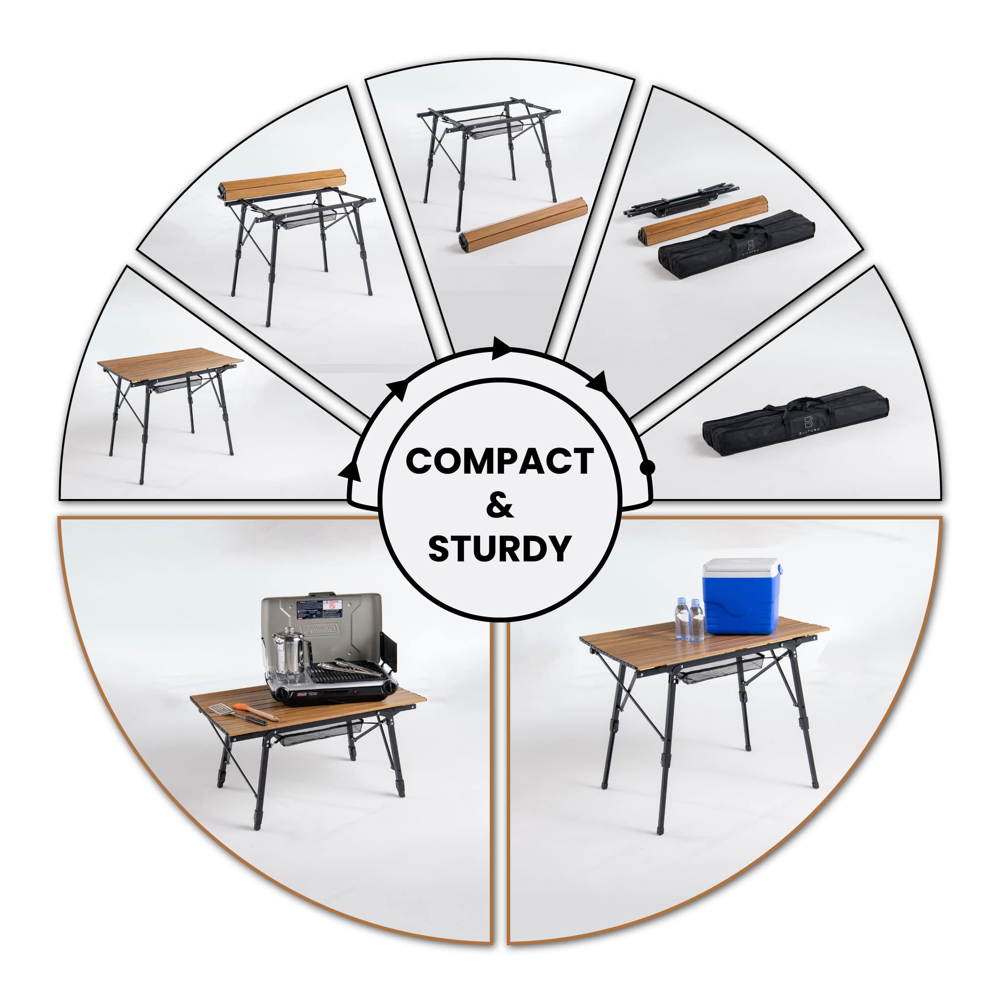 BALTORO Portable Folding Table for Picnic, Camping Tables That Fold up Lightweight, Aluminum Folding Table with Telescopic Legs, Camp Kitchen Table for Beach Trips and Outdoor Parties