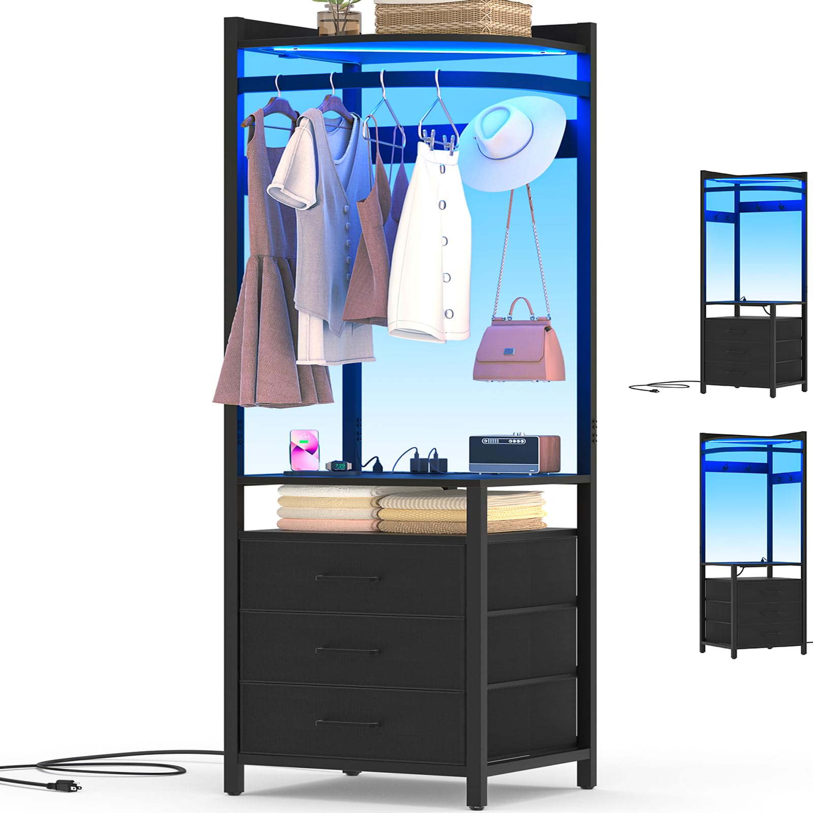 Cyclysio Tall Dresser for Bedroom with Clothes Rack,Black1
