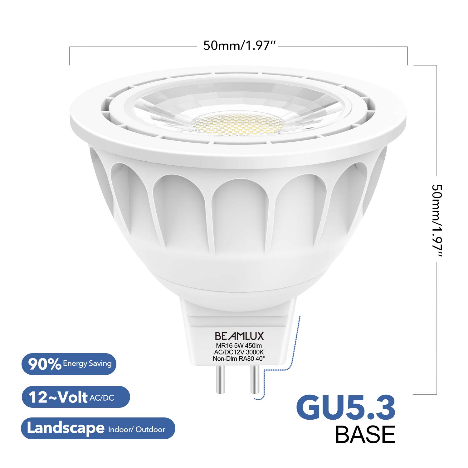 BEAMLUX Purple color MR16 LED Bulbs, Gu5.3 Bi-Pin Base, Non Dimmable, 50W Halogen Replacement, Spotlight for Outdoor Landscape Yard Garden Tree Pool Holiday Lighting, AC/DC12V, 40 Deg, 6-Pack