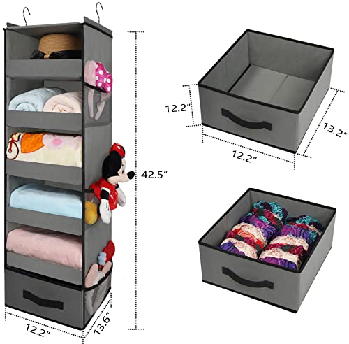 Licode 66LBS-Capacity Hanging Closet Organizer, Collapsible Hanging Closet Shelves, Hanging Purse Handbag Organizer for Closet & RV,42.5" H X 12.2" W X 13.6" D, 1-Pack A Grey