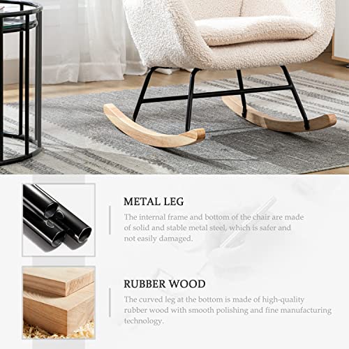Tsuysi Teddy Rocking Chair Nursery, Upholstered Rocking Chairs with High Backrest and Armrests, Small Glider Chair for Nursery, Living Room, Bedroom (Beige)