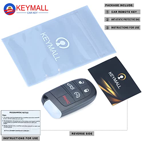 Keymall Smart Car Key Fob Keyless Entry Remote Replacement 5 Buttons for Chrysler 200 300 for Dodge Charger Challenger 2019 2020 2021 4A Chip (M3M-40821302 68155687 AB)