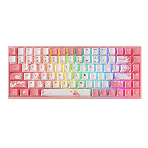 BOYI KD84 Hot Swappable 75% Compact Gateron Yellow Switch Keyboard, Bluetooth 5.0/Wireless 2.4G/Wired Type-C Tri-Mode N-Key Rollover RGB Mechanical Gaming Keyboard (Peach Blossom OEM Keycaps)