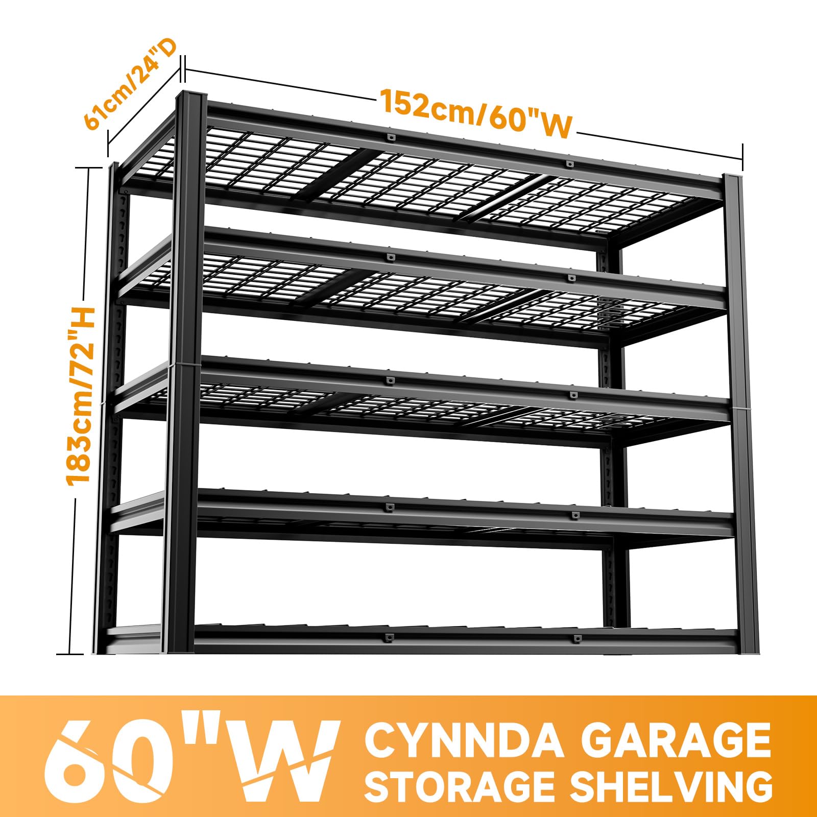 cynnda 60" W Garage Shelving 5-Tier Storage Shelves 3000LBS Heavy Duty Metal Shelf Adjustable Rack Units Suitable for Garage Basement Kitchen Warehouse Utility Shelves (Black)