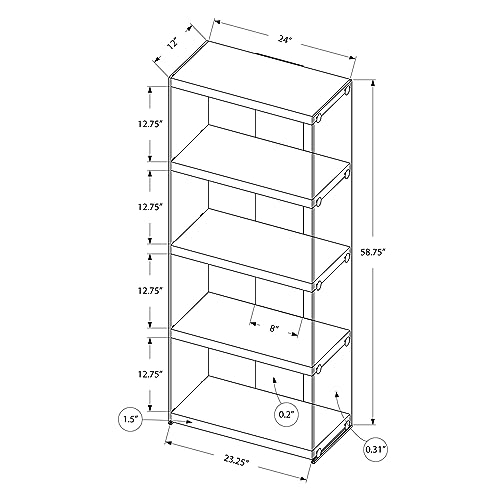 Monarch Specialties Bookcase - 5-Shelf Etagere Bookcase - Contemporary Look with Tempered Glass Frame Bookshelf - 60"H (Dark Taupe)