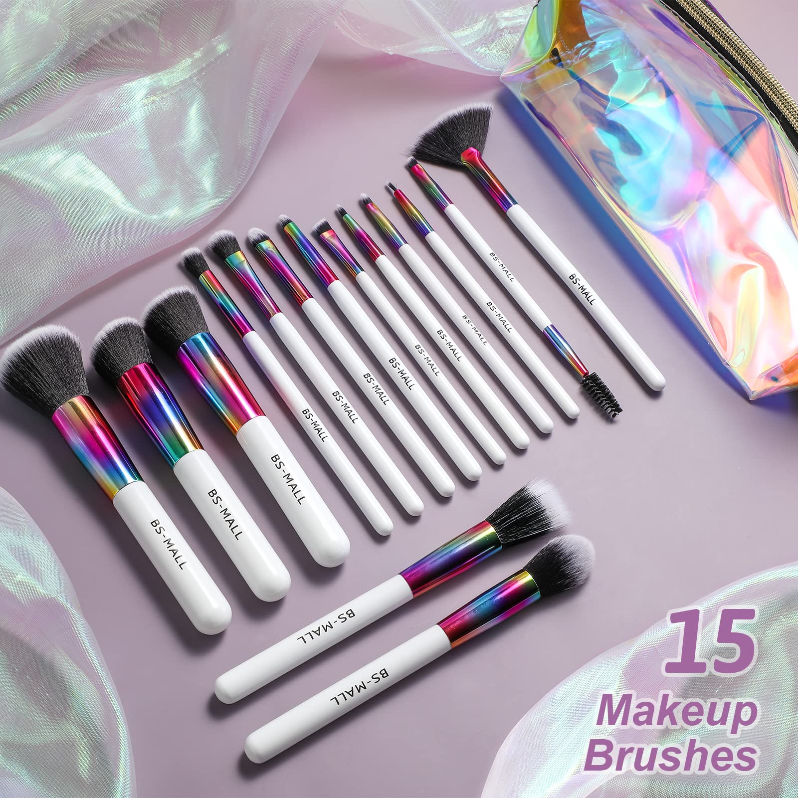 BS-MALL Makeup Brushes 15pcs Makeup Brushes Premium Synthetic Powder Foundation Blush Contour Concealers Lip Brushes with Cosmetic Bag