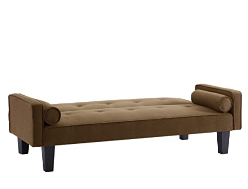ERYE Modern Upholstered Futon Sofa Convertible Sleeper Couch Bed,Soft Loveseat & Sofabed for Home Office Apartment Small Space Living Room Napping Love Seats, Brown Linen 2 Pillows