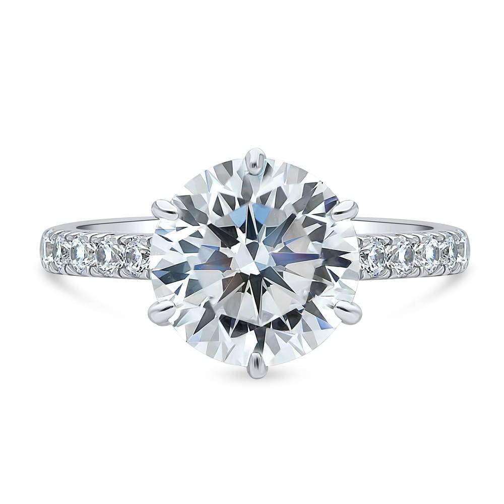 BERRICLE Sterling Silver Solitaire Wedding Engagement Rings 3.8 Carat Round Cubic Zirconia CZ Statement Ring for Women, Rhodium Plated Size 5