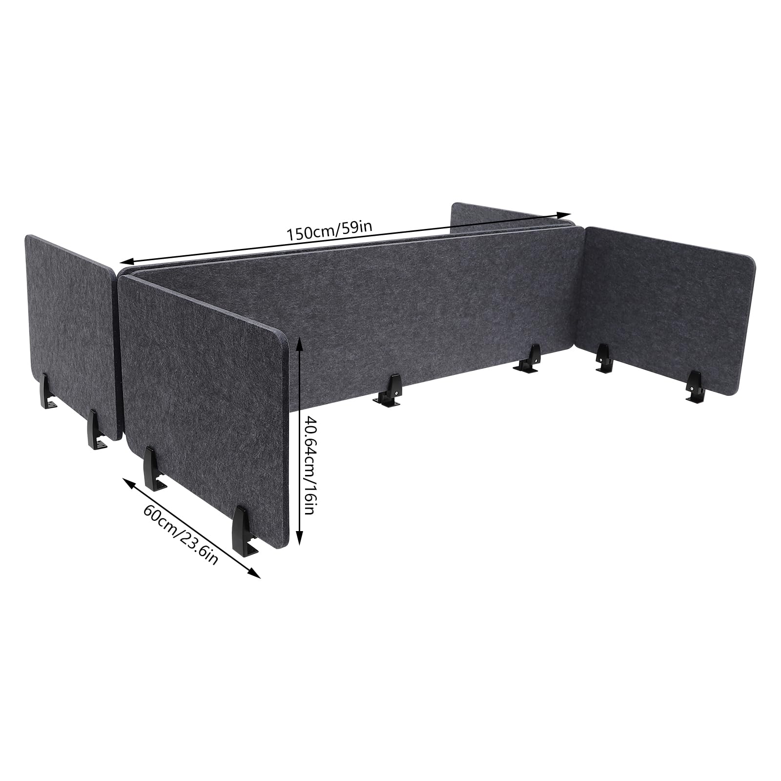 BANLICALI Desk Divider, Modern Stand Up Desk Divider Privacy Panel, Desktop Clamp-On Privacy Board for Classrooms, Libraries, Business Anthracite Gray (59" x 16"+23.6" x 16")
