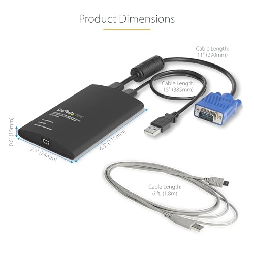 StarTech.com Portable Laptop Crash Cart Adapter, USB/VGA KVM Console, File Transfer & Video Capture, Windows/Linux/MacOS, TAA