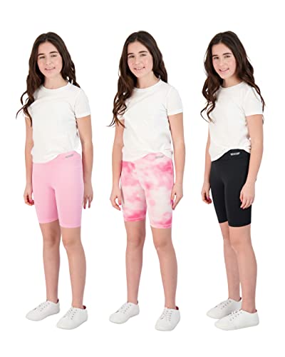 Hind 3-Pack Girls Athletic Shorts, Bike Shorts, Workout Clothes for Girls (Tie Dye-Light Pink-Black, 7-8)