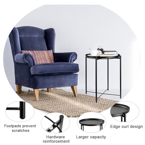 danpinera Metal Side Table, Black Side Table for Small Spaces Outdoor Patio Side Table Round Metal Coffee Table Waterproof Removable Tray Table for Living Room Bedroom Balcony Office Black, Set of 2